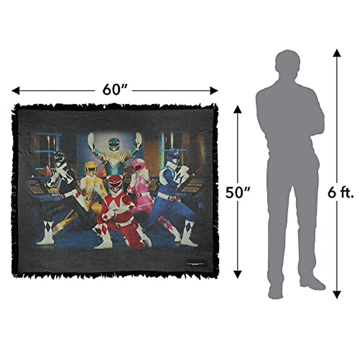 LOGOVISION Power Rangers Blanket, 50"x60" Stance Woven Tapestry Cotton Blend Fringed Throw