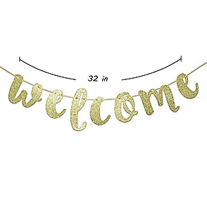 Welcome Gold Glitter Hanging Sign Banner- First Day of School, Classroom, Wedding, House, Home Decor (Gold)