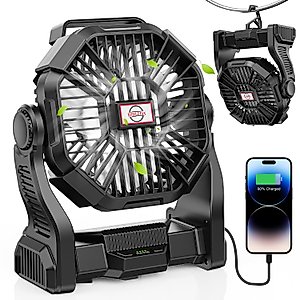 DOWILLDO Camping Fan with LED Lantern, 10400mah Portable Battery Operated Outdoor Fan, Personal Rechargeable Fan for Travel, Hiking, Fishing, Picnic (Black)