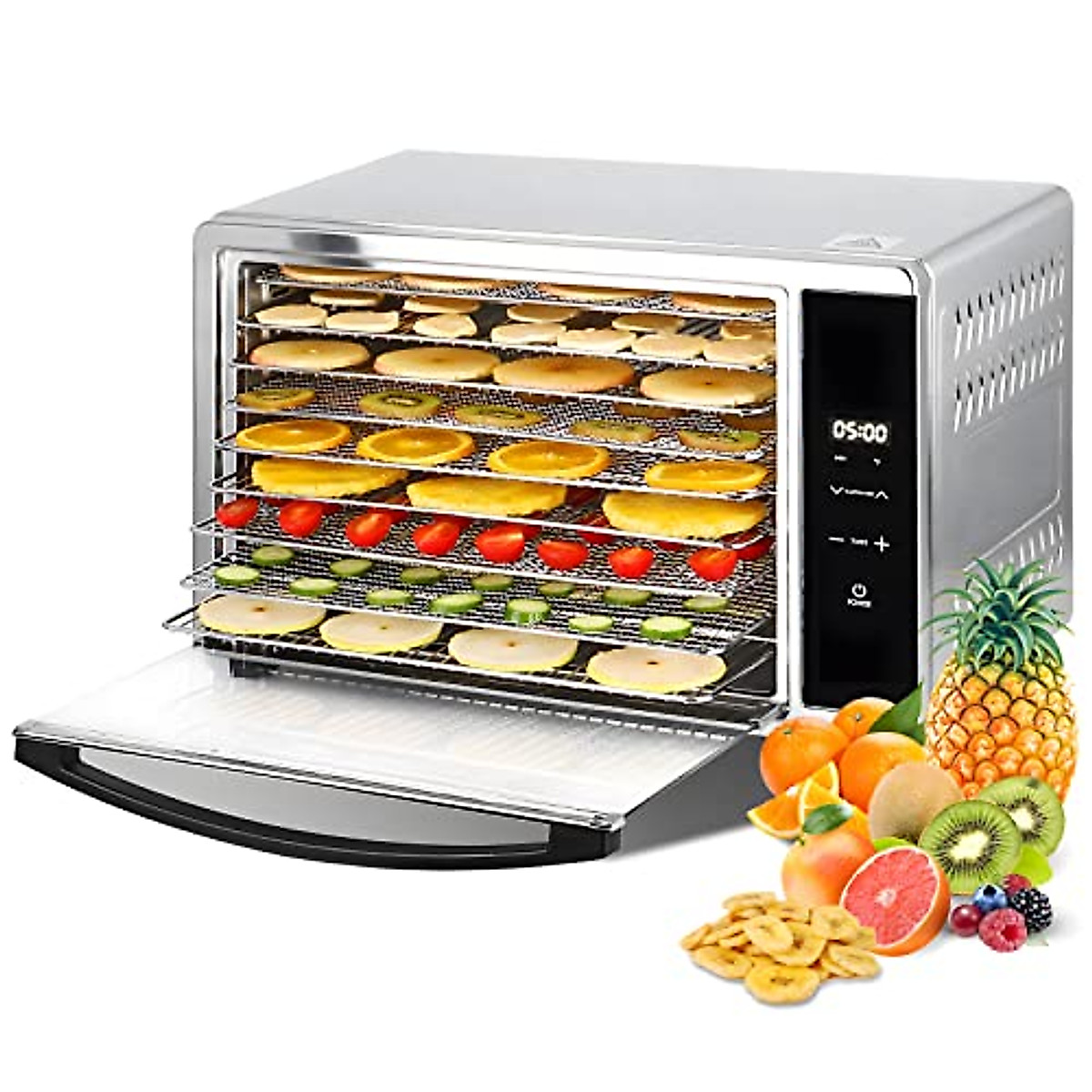 HOMOKUS Food Dehydrator 9 Stainless Steel Trays, Large Food Dehydrator Machine Usable Area up to 13.4ft², 650W Digital Touch Control Food Dryer Dehydrator with 24hrs Timer & up to 176℉ Temperature, Fruit Dehydrators for Food and Jerky, Dog Treats, Meat, V