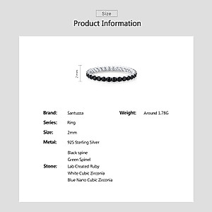 Santuzza 925 Sterling Silver Black Spinel Stackable Ring Engagement Wedding Eternity Stacking Ring for Women (9)