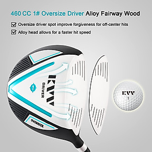 KVV Women’s Complete Golf Clubs Package Set Includes Driver, Fairway, Hybrid, 5#-P# Irons, Putter, Cart Bag, Head Covers, Right Handed
