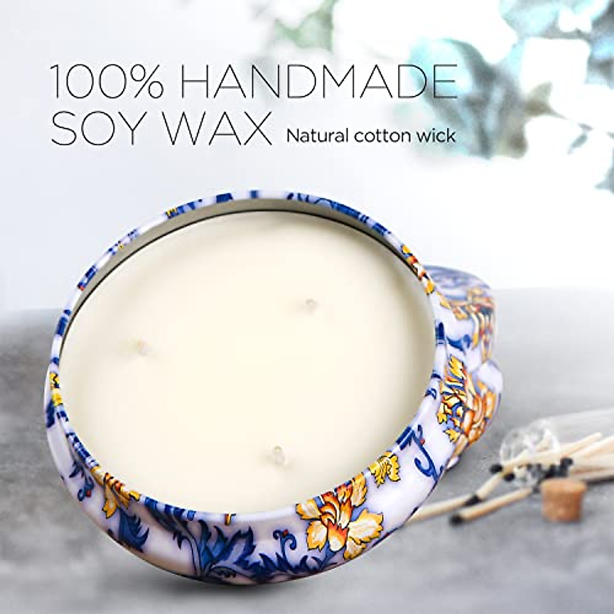 Hausware Citronella Candles Outdoor & Indoor, 4x5oz 3-Wick Scented Candles Gifts Set,Natural Soy Wax Portable Travel Tin Gift Set for Home Garden Patio Balcony Decorative