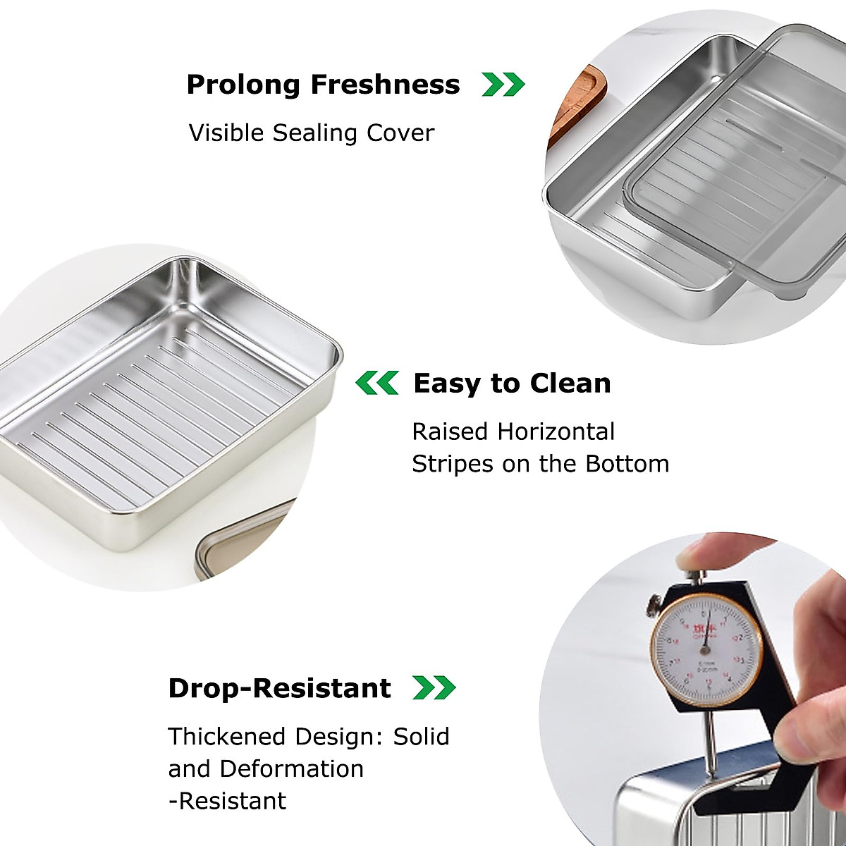 Cheese Container for Refrigerator, 2 Pack 304 Stainless Steel Airtight Deli Meat Storage Containers with Lids for Fridge, Dishwasher Safe Food Storage Containers Fridge Organizers and Storage(42 OZ)