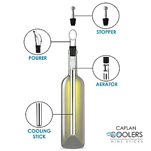 Caplan Coolers: Wine Bottle Chiller Cooling Stick (with Pourer, Aerator, and Bottle Stopper)