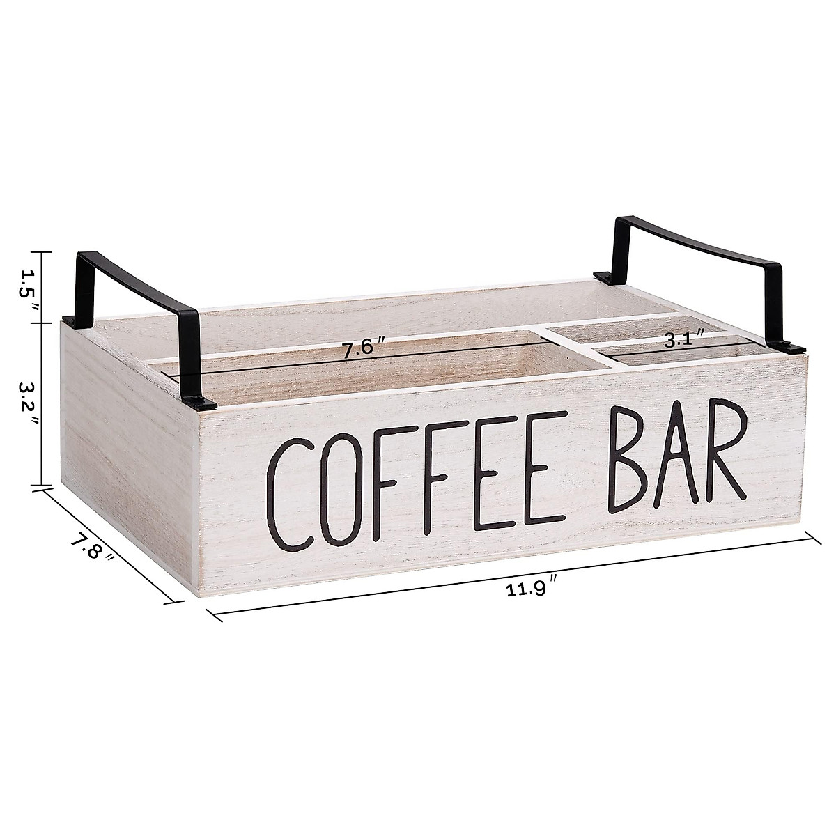 Coffee Station Organizer – Wooden Coffee bar Organizer for Kitchen Counter – Large Storage of 4 Compartments with Handles Perfect for Workplace, Meetings, Gatherings and Parties