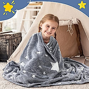 Chumia 2 Pieces Glow in The Dark Throw Blanket Flannel Fleece Blanket Soft Warm Cozy Kid Throw Blanket for Boys Girls, 47 x 59 Inch (Moon, Star)