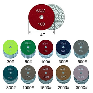Sali 10 Pack Diamond Polishing Pads 4 Inch Wet/Dry Granite Stone Polish Pad Kit for Drill, Grinder, Polisher Polishing Pad for Concrete Marble Stone Countertop Quartz 3000 Grit