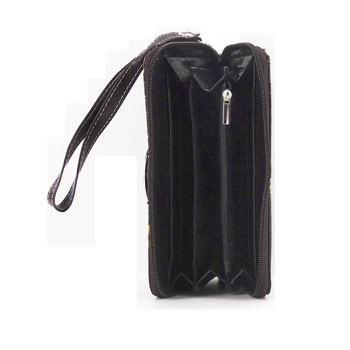 DH JP Camo Bling Rhinestone Belt Buckle Womens Western Zipper Wristlet Wallet (Brown)