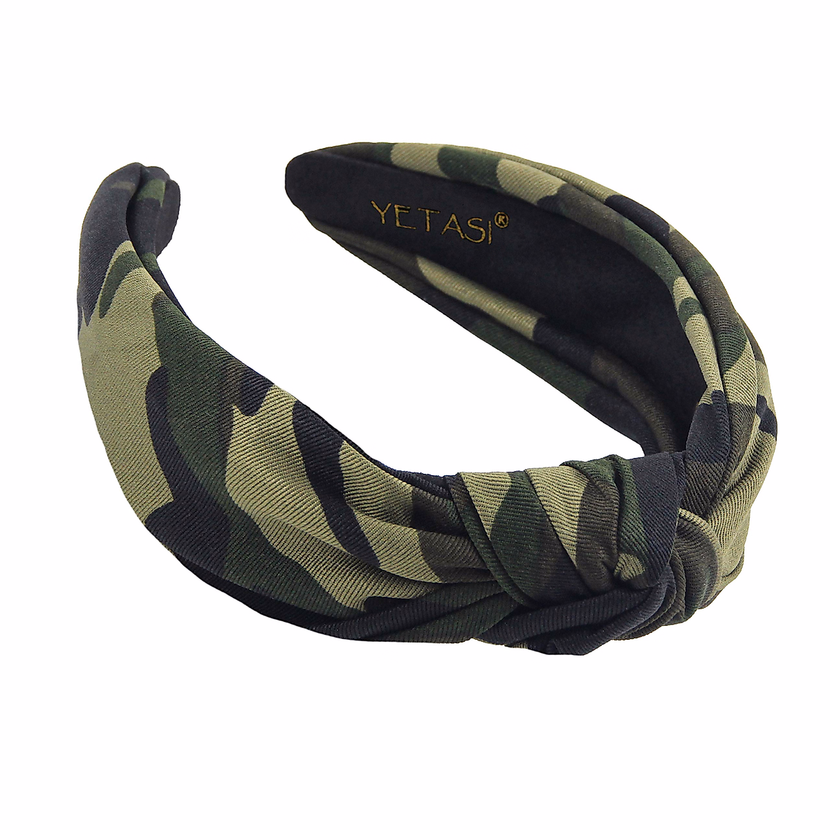 YETASI Headbands for Women Knotted Headband for Women Green Camo is Chic. Top Knot Headband Designer is Unique. Fashion Headbands with Knot Head band