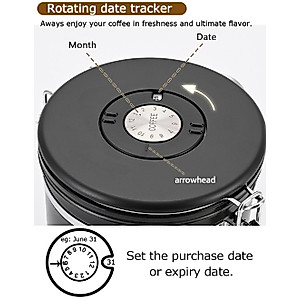 Coffee Canister Airtight Storage Container 1.8L Stainless Steel Air Tight Coffee Jar with Scoop, Date Tracker CO2 Release Valve for Dry Food, Beans, Ground, Tea, Flour, Cereal and Sugar (Silver)