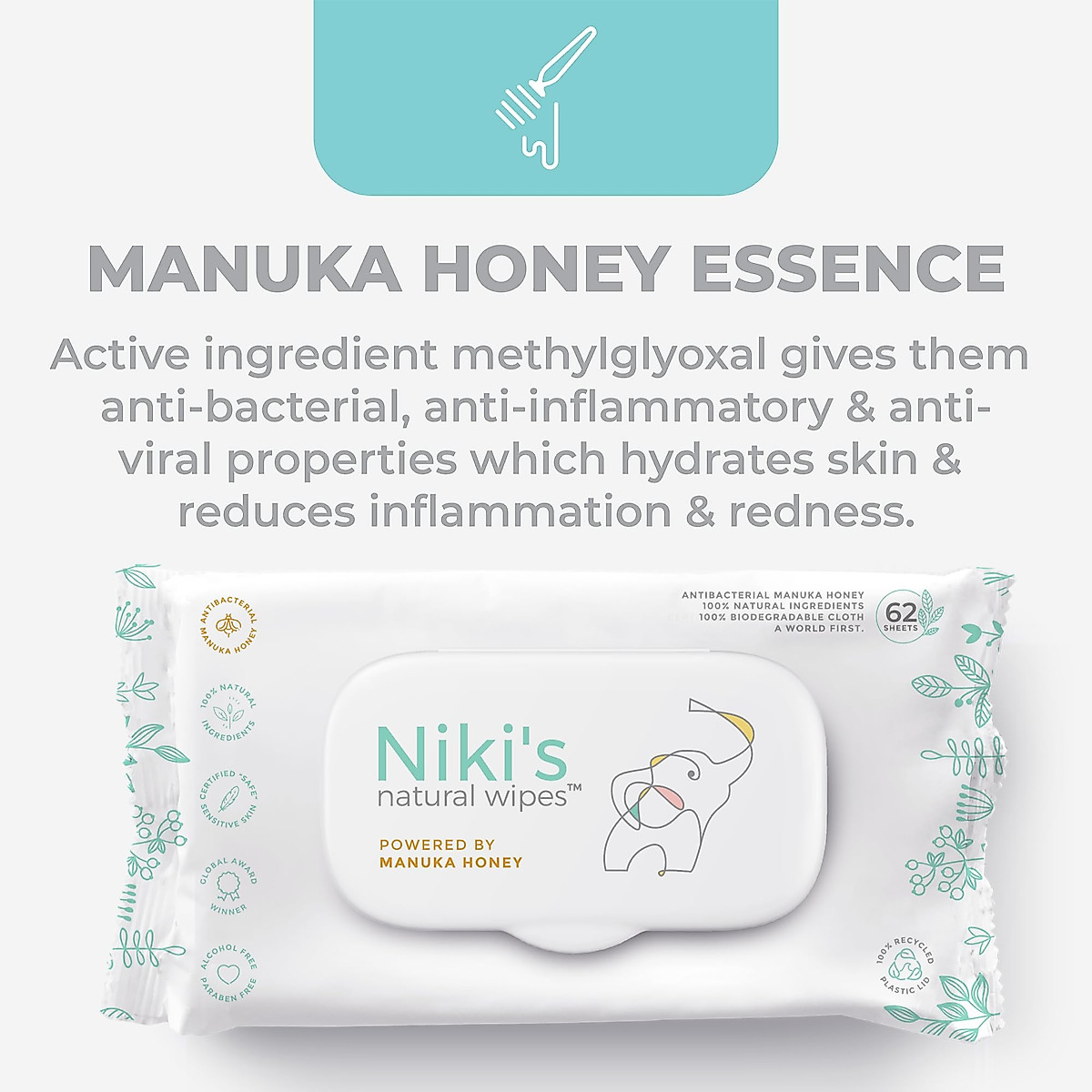 Niki's Natural Baby Wipes | Sensitive Organic Baby Wipes | Made with Manuka Honey and Coconut Oil, No Added Scents | EWG Verified | 744 Wipes (12 Pack x 62 Count Wipes) Baby Wipes Bulk
