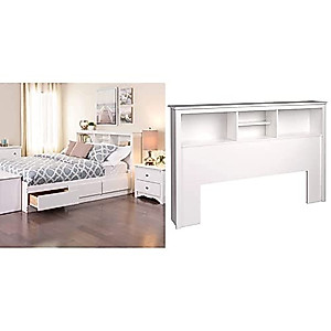 Prepac Full Mate's Platform Storage Bed with 6 Drawers and Stylish Full/Queen Headboard with 3 Compartments, White