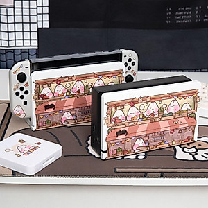 Kiloluv Bunny Grocery Switch OLED Protective Case & Dock Cover Set, Protective Skin Case Cover Faceplate Sleeve Compatible with Nintendo Switch OLED Console, Joy-Cons and Charging Dock