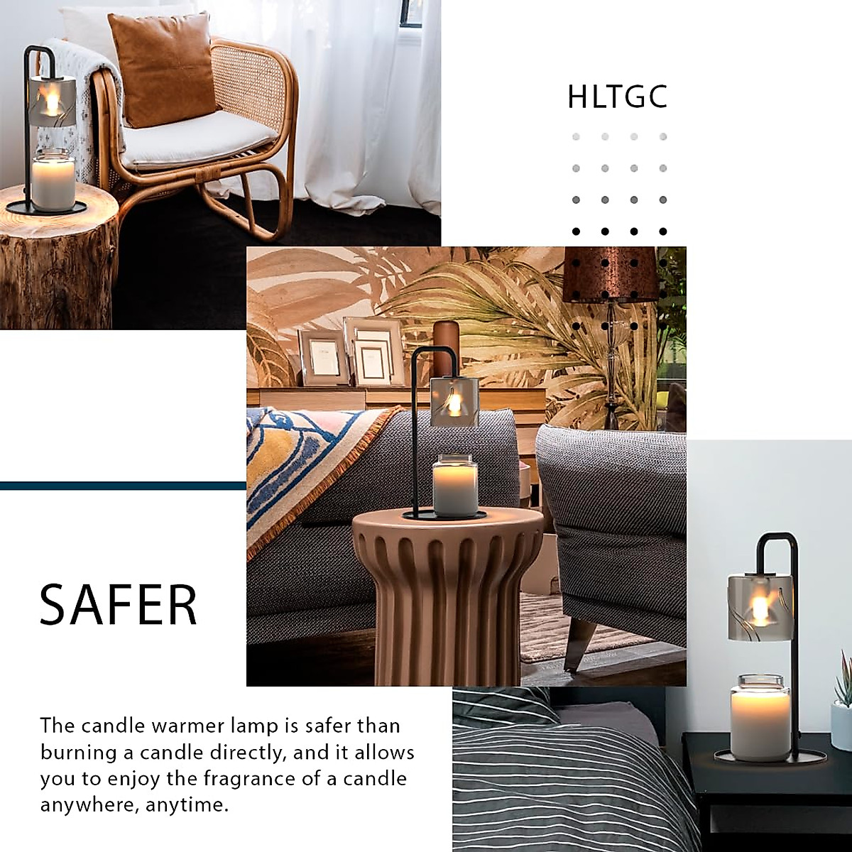 HLTGC Candle Warmer Lamp, with 3 Bulbs,Timer & Dimmer,Compatible with Large Yankee Candle Jars,for Jar Candles,Electric Top Candle Melter,110-120v，(Black)