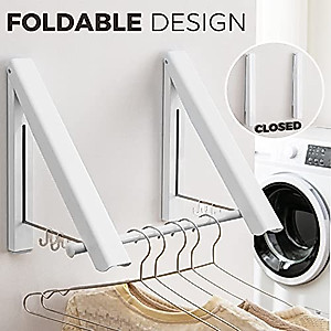 Ainpota 2 Pack Clothes Drying Rack Triangle Wall Mounted Drying Rack Clothing Laundry Drying Rack Collapsible with Rod for Laundry and Indoor，White