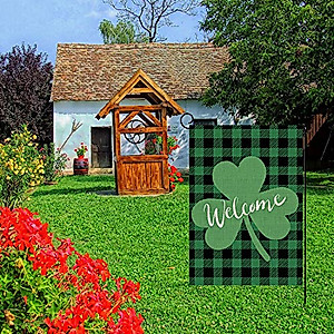 St. Patrick's Day Garden Flag Vertical Double Sided Buffalo Plaid Burlap Shamrock Garden Flag, St Patricks Day Holiday Yard Home Outdoor Decoration 12.5 x 18 Inch