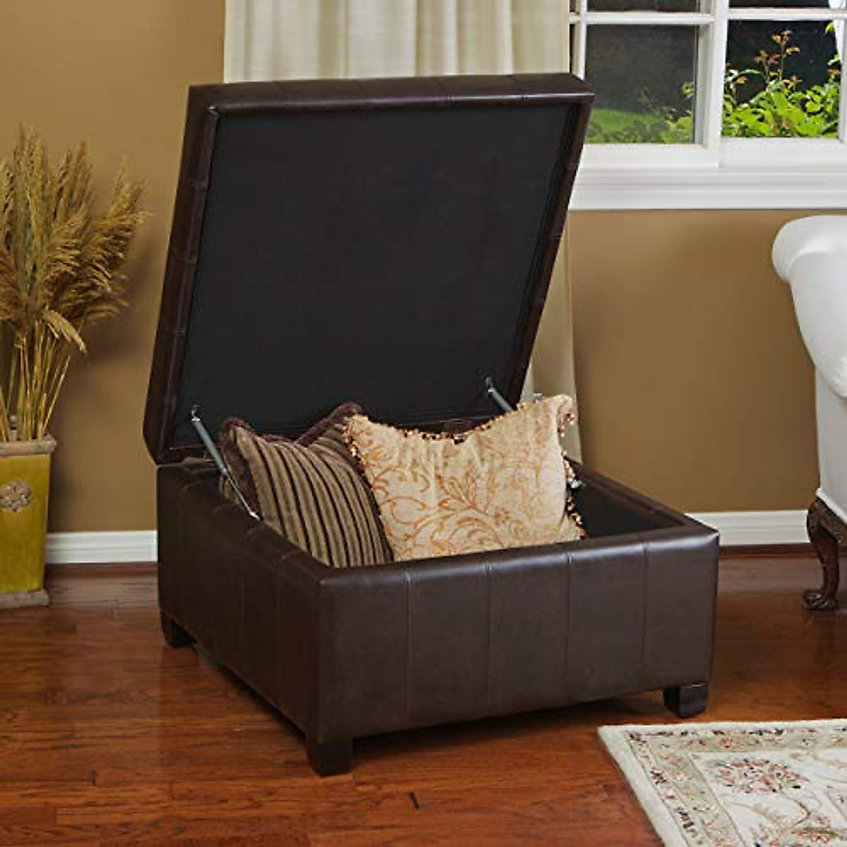Christopher Knight Home Alexandria Bonded Leather Storage Ottoman, Marbled Brown