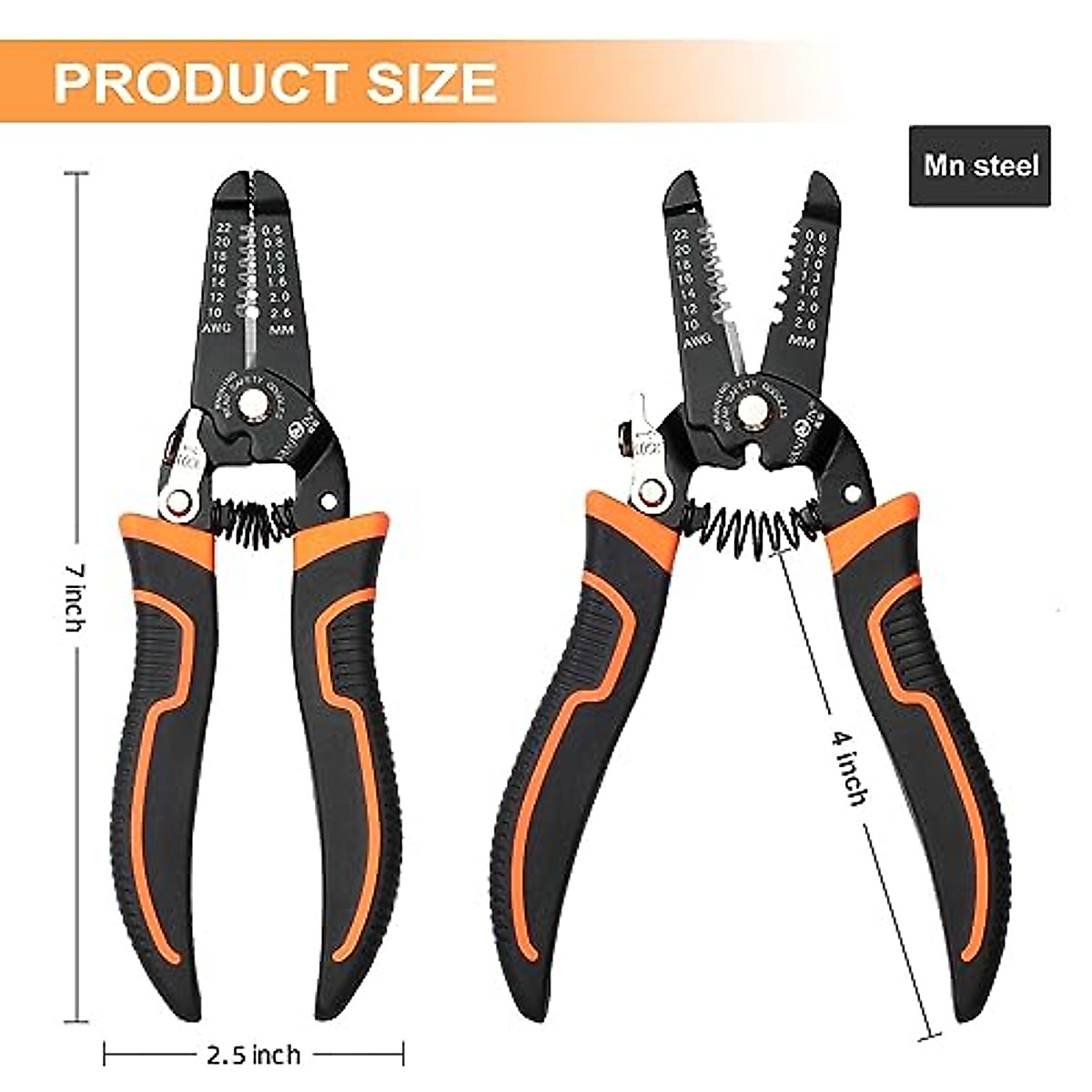 Wire Stripper Cutter Stripping Cutting Pliers, VANJOIN 7 Inch Wire Strippers Cutter, Multi-Functional Steel-made Wire Stripping Cutting Hand Tool for 10-22 AWG (Wire stripper)