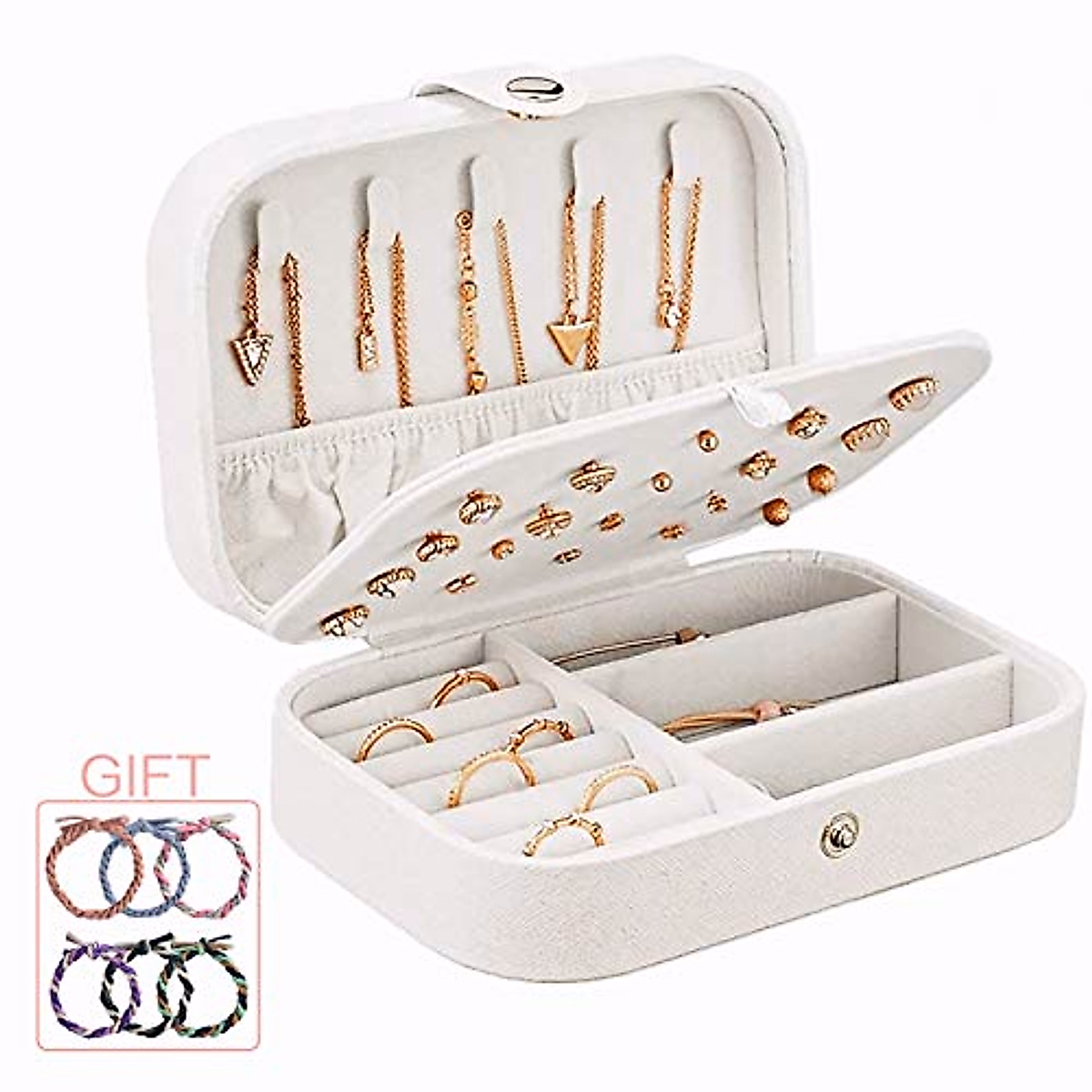 DREAM&GLAMOUR Travel Jewelry Case,Double Layer Jewelry Travel Box,Travel Jewelry Case Gift for Women,Girls with 6pcs Bracelets Gift（Necklace, Earring, Rings, Sparkle）