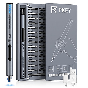 PKEY Mini Electric Screwdriver, All-in-One Precision Electric Screwdriver, 2 Torque with 28 Magnetic Precision Bits,LED Light & Dual Mode， Repair Tool Set for Phone Camera Laptop Watch