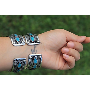 Multi-Stone Blue Stabilized-Turquoise Adjustable Cuff Bracelet | Unique Boho Jewelry for Men & Women