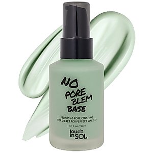 TOUCH IN SOL Redness Correcting Base Primer 1.01 fl.oz. - Pore Minimizing Green Toned Makeup Base - Tone Neutralizing before Foundation - Minimize Rosacea, Redness - No Pore Blem Primer Base