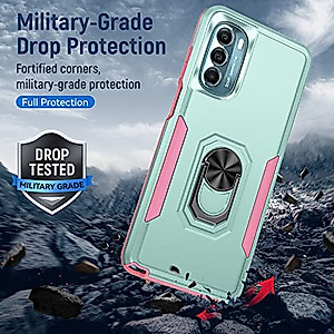 KSELF Moto G Stylus 5G 2022 Case: Shockproof Military-Grade, Ring Kickstand, Tempered Glass Protector (Green & Pink)