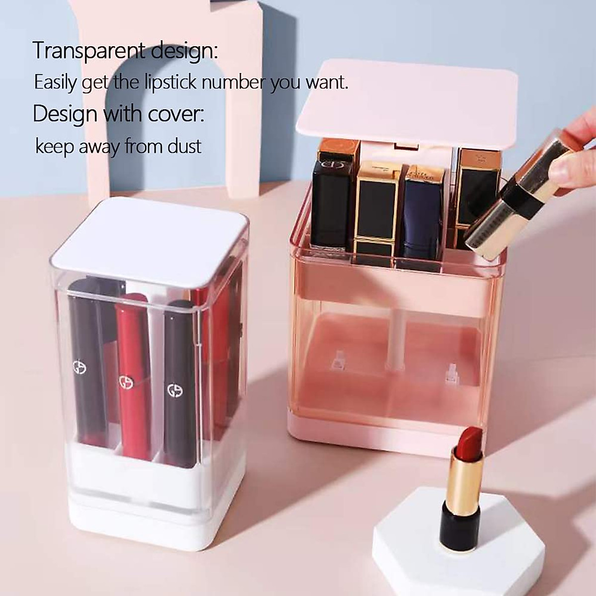 GRACMI Lipstick Holder ，Press-Type Automatic Lift Lip Gloss Holder Organizer, 12 Spaces Clear Makeup Lipgloss Display Case,Dust Free Lipstick Storage Box , Fit Most Lipsticks Lip Gloss(White)