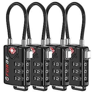 TSA Approved Cable Luggage Locks, Re-settable Combination with Alloy Body