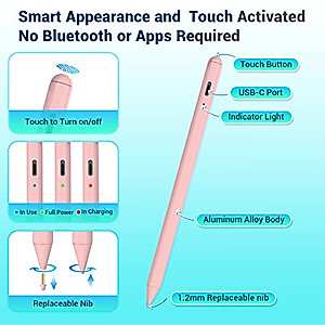 Stylus Pen for Apple iPad Pencil - Ipad Stylus Pen for iPad 10th 9th 8th 7th 6th Generation Palm Rejection for 2018-2023 Apple iPad Air 5th 4th 3rd iPad Mini 6th 5th Gen iPad Pro 11-12.9 Inch Pink