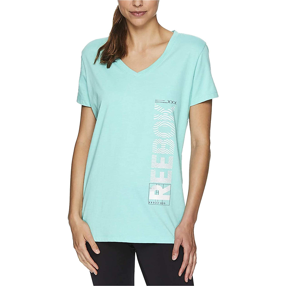Reebok Womens Ondas Workout Graphic T-Shirt, Blue, Small