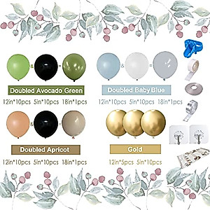 Woaipati Retro Avocado Green Balloon Garland Arch Kit Double-Stuffed Baby Blue Balloons Olive Balloon and Gold Metallic Chrome Latex Balloons Set for Wedding Birthday Balloons Baby Shower Decorations