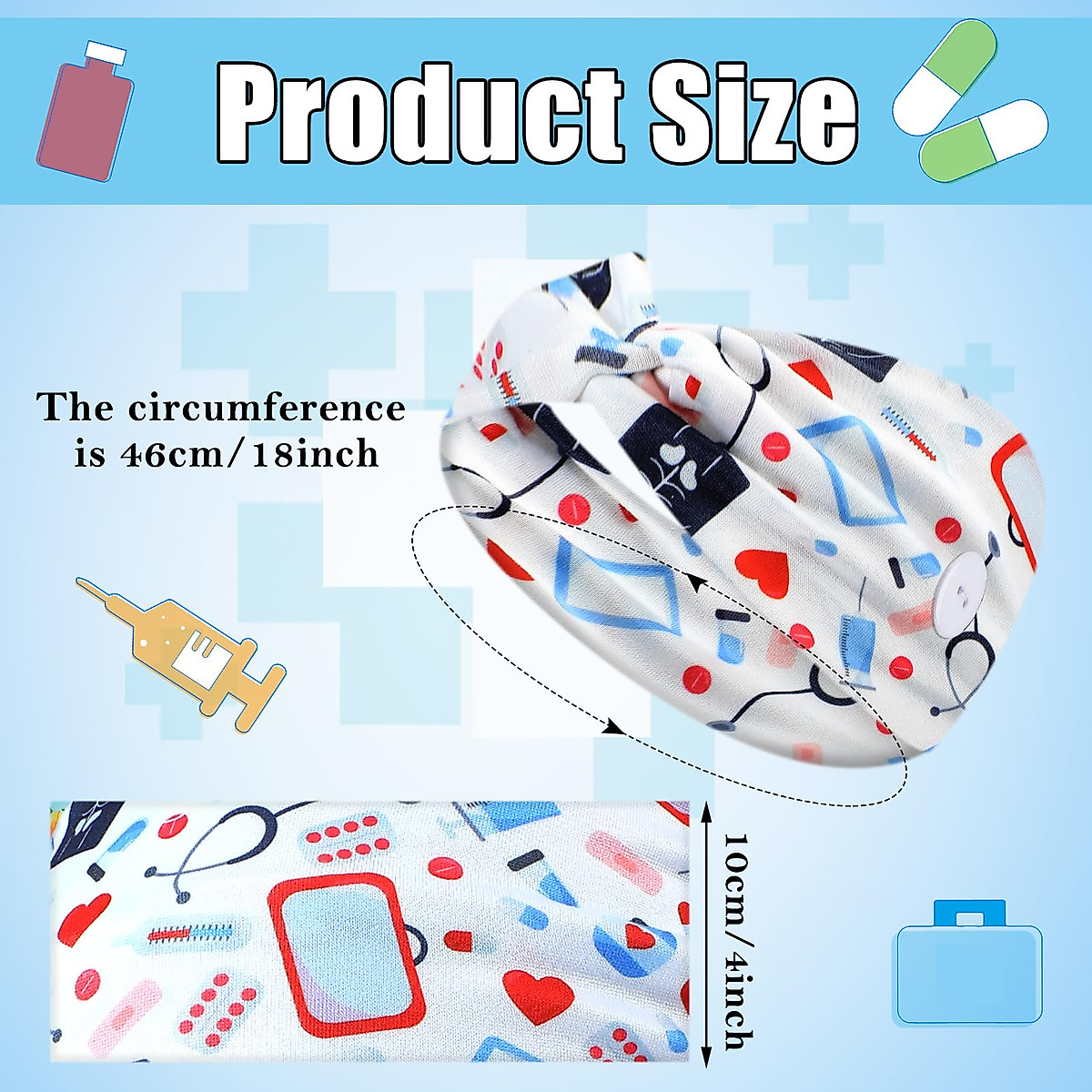 Jexine 20 Pcs Nurse Headbands with Button for Women Nursing Headbands for Nurses Doctors Nursing Accessories Mask Headbands Non Slip Hair Bands for Ear Protection Men Women Workout Yoga (Cute Style)