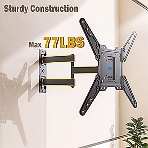 Mounting Dream TV Wall Mount for Most 26-55 Inch TVs, Full Motion TV Mount with Perfect Center Design on Single Stud Articulating Mount Max VESA 400x400mm up to 77 LBS, Wall Mount TV Bracket MD2413-MX