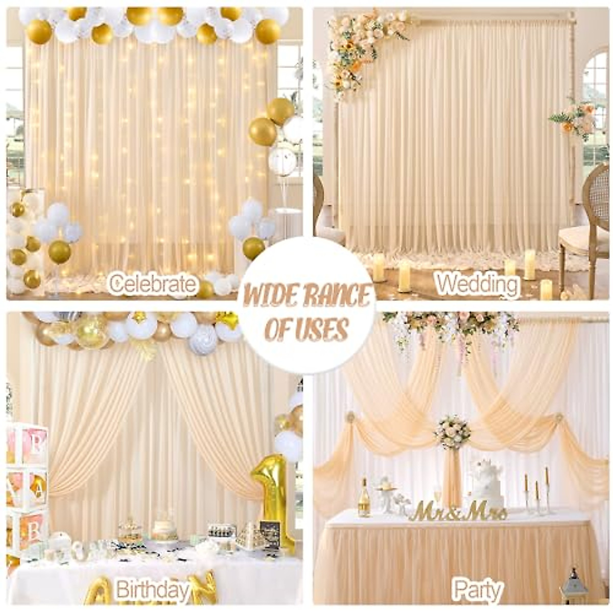 10x10ft Champagne Backdrop Curtain Wrinkle Free Sheer Backdrop for Party Wedding Baby Shower Birthday Arch Living Room Window Curtains Wall Decoration