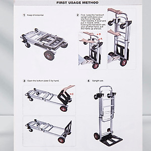 Folding Hand Truck Dolly Heavy Duty Aluminum Hand Truck with Wheels Collapsible 2 in 1 Convertible Hand Truck - 330 lbs Load Capacity, Multi-Position Hand Truck Dolly Cart with Telescoping Handle