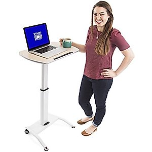 Stand Steady Tilting Mobile Podium | Height Adjustable Laptop Stand with Wheels and Tilting Desktop | Mobile Workstation & Portable Standing Desk | Rolling Laptop Table for Office & Home (Maple Print)