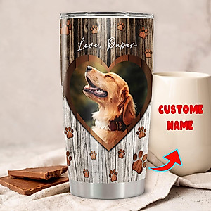 DORRIS Personalized Dog Mom Tumbler Custom Picture & Name Travel Coffee Insulated Cup Mug with Lid Stainless Steel 20 30 Oz Gifts for Pet Lover Birthday