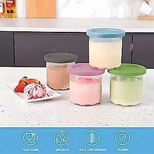 4 Pcs Ice Cream Pints Containers and Lids, 16oz Cups Compatible with NC301 NC300 NC299AMZ Series Creami Ice Cream Makers, Ice Cream Storage Containers, Homemade Ice Cream, BPA-Free, Dishwasher Safe
