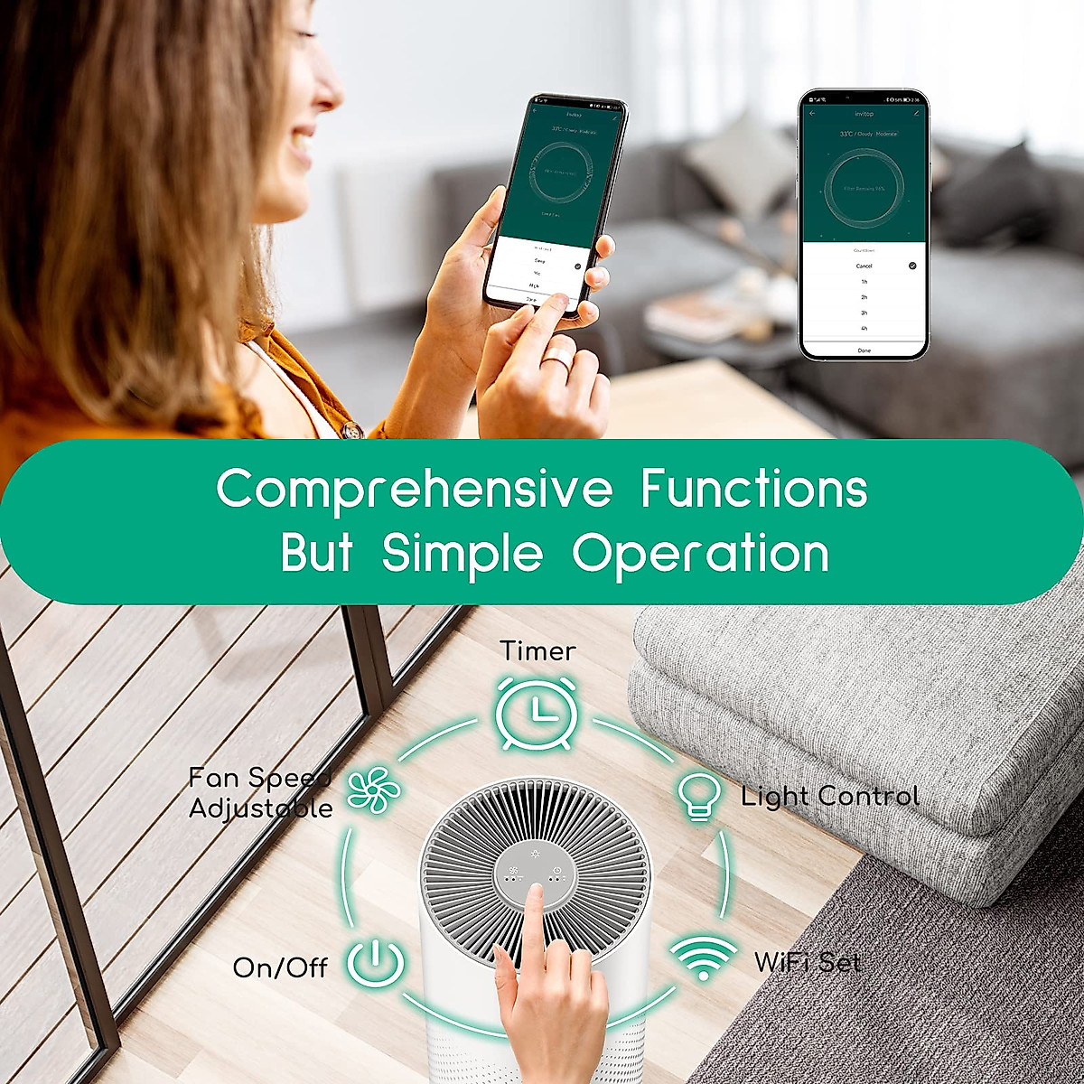 Afloia Air Purifiers for Home Large Room Smart WiFi Voice Control, Afloia Original True HEPA H13 Filter