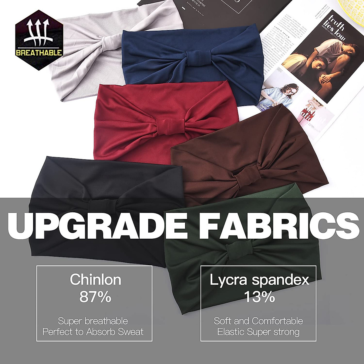 Yeshan Wide Headbands for Women Large African Bandana Headbands Non Slip Boho Headbands Yoga Running Sports Workout Gym Turbans Thick Headbands,Pack of 6