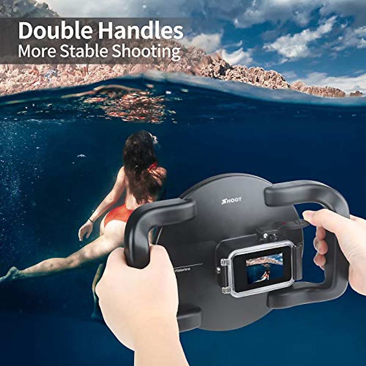 SHOOT Dome Port Lens for GoPro Hero 11/10/ 9 Black - Dual Handle Stabilizer Floating Grip, Enlarge Trigger, Overall Waterproof Case - Easier to Hold Over Underwater Photos/Videos