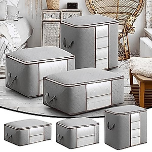 Clothes Storage Bag with with Clear Window & Lid - Storage Organizer with Duel Zipper & Handle, Sorting Storage Box for Clothes & Toys Sweaters Coats T-shirts Blankets (3-in-1 Set)