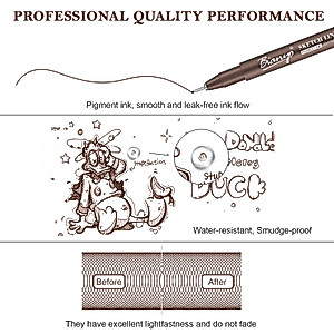 Bianyo Sepia Pigment Ink Micro-Pen Fineliners, 9 Assorted Sizes with a Zipper Pouch, Water-Resistant Archival Ink Pens for Drawing, Sketching, Bullet journaling, Note-taking, Accounting, Handwriting