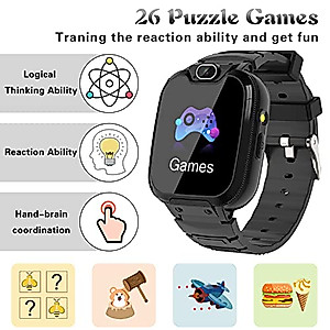 Kids Smart Watch with Camera Games Pedometer Video/Music Player Flashlights Calculator Alarm Clock Children Touch Screen Toy for Boys,Girls Age 4-12(Black)