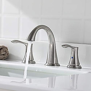 PARLOS Widespread 2 Handles Bathroom Faucet with Metal Pop Up Sink Drain and cUPC Faucet Supply Lines, Brushed Nickel, Demeter 13647