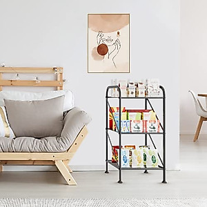 DMplus 3-Tier Storage Rack, Industrial Style Extendable Plant Stand with Adjustable Shelf, Standing Shelf Units for Kitchen, Bathroom, Office, Living Room, Balcony, Kitchen, Charcoal Black SSR01B