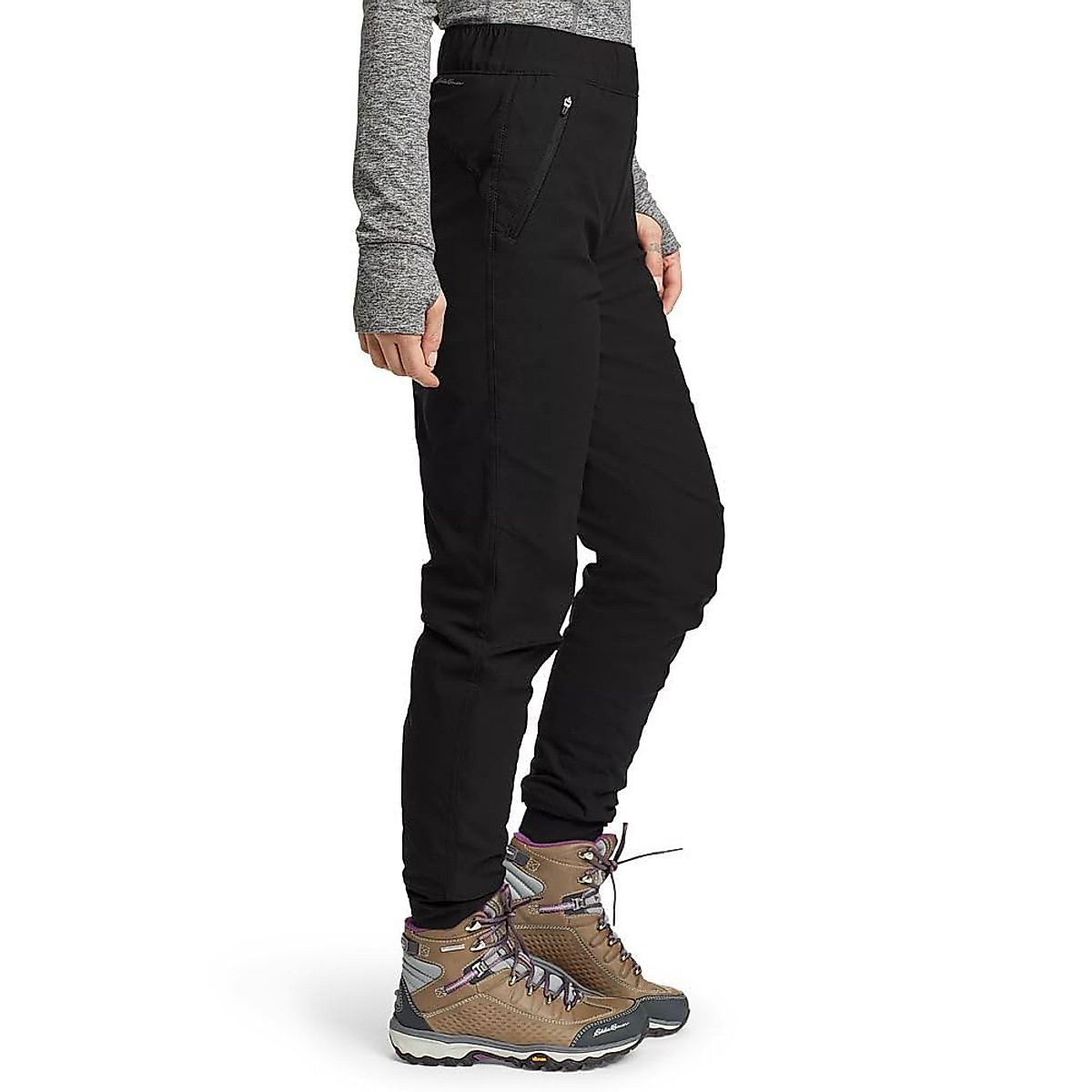 Eddie Bauer Women's Rainier Fleece-Lined Jogger Pants, Black, 14, Hiking Pants