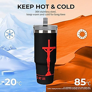 Jesus Saved My Life Crucifix Heartbeat 30 OZ Insulated Tumblers with Handle And Straw Leakproof Vacuum Insulated Stainless Steel Water Bottle for Car Fishing Travel